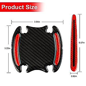 8PCS Car Handle Cup Protector Reflective Stickers, 3D Carbon Fiber Door Bowl Paint Scratch Protective Film, Night Visibility Door Cover Guard Strips, Warning Decals Universal for Most Cars (Red)