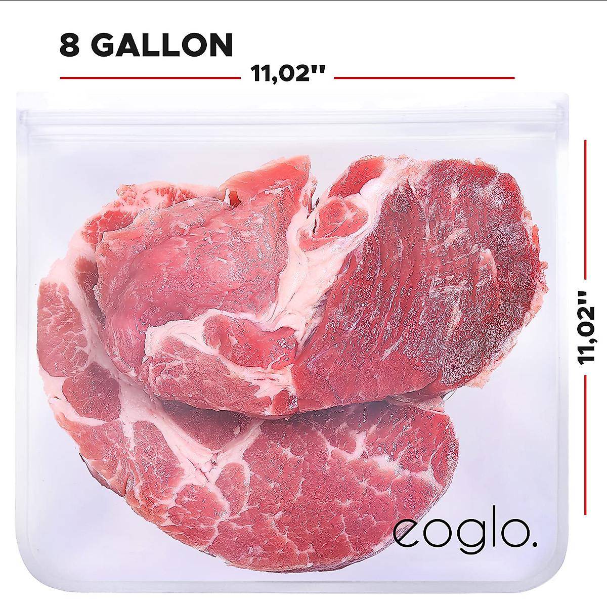eoglo Reusable Food Storage Bags, BPA FREE, Dishwasher Safe 8 Pack XLarge Gallon Size Freezer Bags