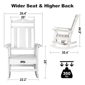 nalone Outdoor Rocking Chairs Set of 2, Oversized Porch Rocker Chair for Adult, All-Weather Resistant Patio Rocking Chair for Garden Lawn(White)