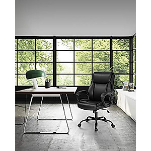 BestOffice Office Chair Computer Desk Chair PU-Padded Adjustable Exectuive High-Back Cushion Lumbar Support Chair with Armrest - Black