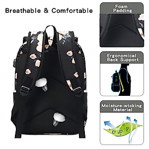 Pawsky Laptop Backpack for Women Girls, Stylish College School Backpack with USB Charging Port Water Resistant Casual Daypack, Floral