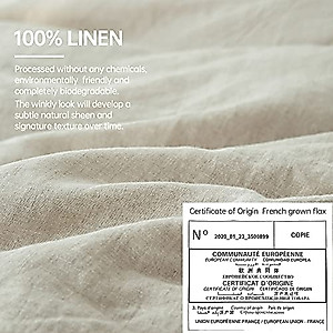 Simple&Opulence 100% Linen Duvet Cover Set with Washed-French Flax-3 Pieces Solid Color Basic Style Bedding Set-Breathable Soft Comforter Cover with 2 Pillowshams(King,Linen)