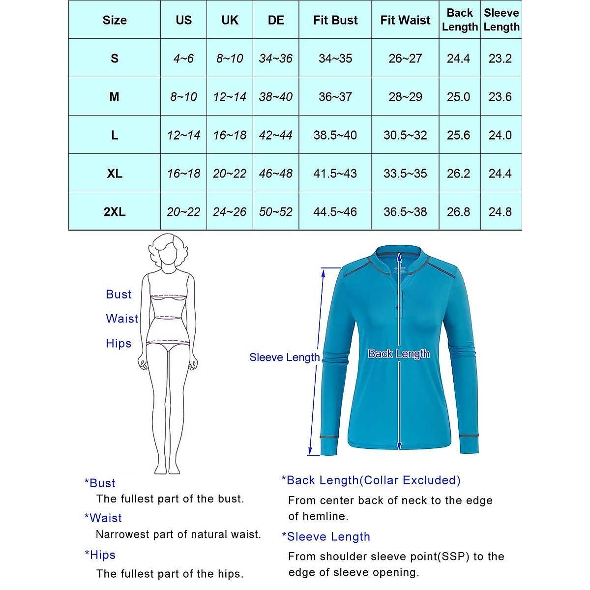 Women's UPF 50+ Golf Polo Shirts Collarless Long Sleeve Tennis Shirt Lightweight Quick Dry Athletic Tops(Black,S)