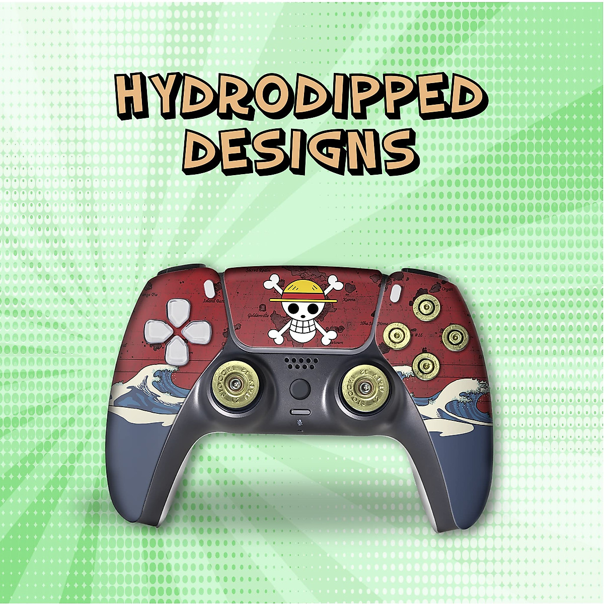 One Peice Bullet Custom PS-5 Controller Wireless compatible with Play-Station 5 Console by BCB Controllers | Proudly Customized in USA with Permanent HYDRO-DIP Printing (NOT JUST A SKIN)