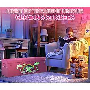 RUTIFUN Extra Large Kids Toy Storage Organizer, Collapsible Toy Baskets Storage, Large Toy Chest Basket with Lid, Unicorn Baby Toy Bins for Girls, Toy Box for Boys, w/Glow-in-the-Dark Stickers, Pink