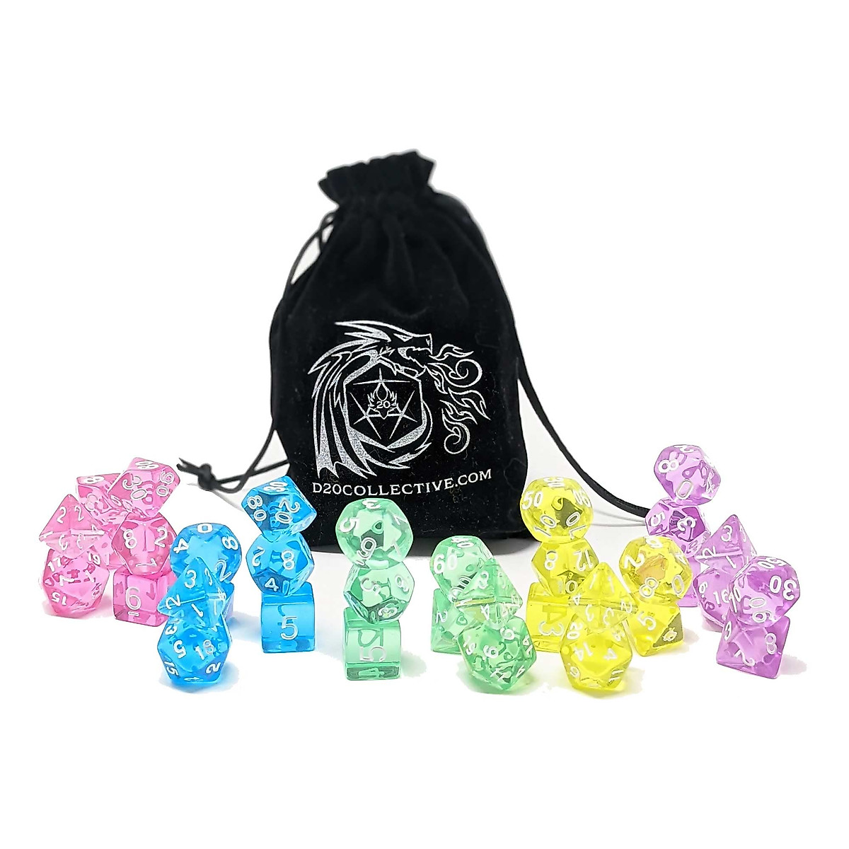 Bundle of Blessings - Piece DND Dice Set by D20 Collective - Dice for Table Top RPGs and Gaming - Boon Series (Aberration, Beast, Celestial, Faerie, Sea) - Transparent Acrylic D&D Dice Sets