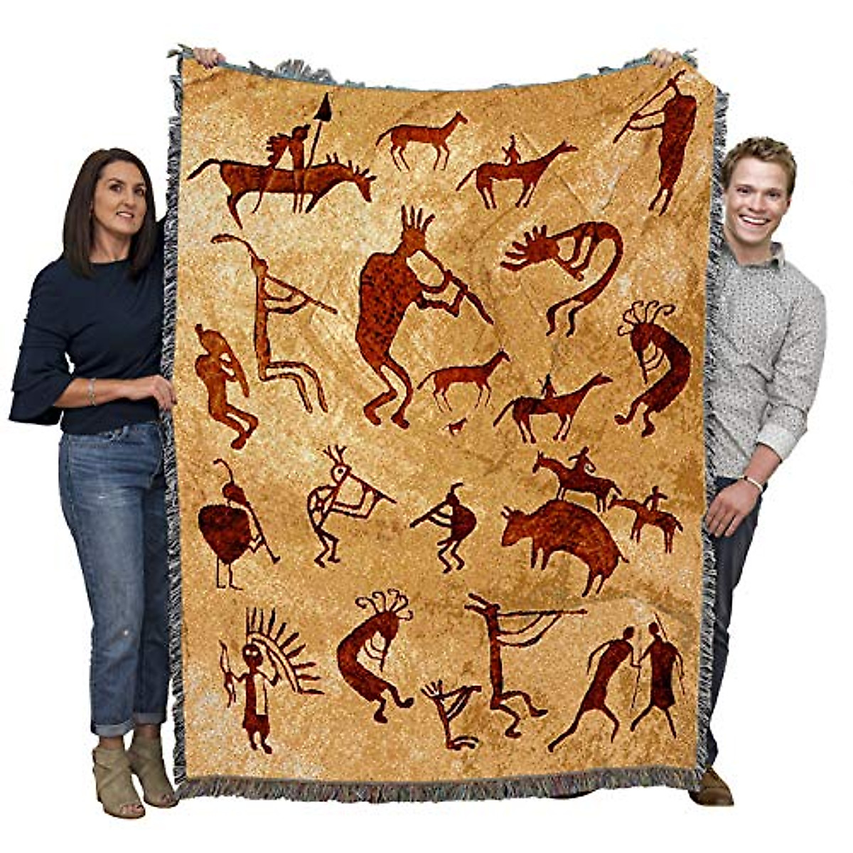 Kokopelli Petroglyphs Blanket - Southwest Cave Rock Art - Gift Tapestry Throw Woven from Cotton - Made in The USA (72x54)
