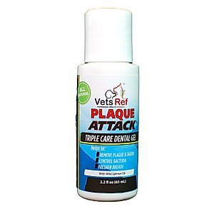 Plaque Attack Gel with Wild Salmon Oil. As Seen On TV Pet Dental, Don't Mess with Harsh Chemicals in Your pet's Food or Water, Simply Swipe on Teeth and Your pet's Teeth and Gums Will Improve.