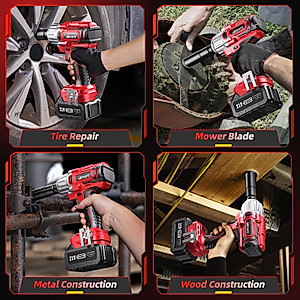 Aiment 590 Ft-lbs/800Nm Cordless Impact Wrench 1/2 inch, 3000RPM Brushless Impact Gun w/ 2 * 4.0Ah Li-ion Battery, Fast Charger, 6 Sockets, Electric Impact Wrench for Car Home Truck Tractor AM800