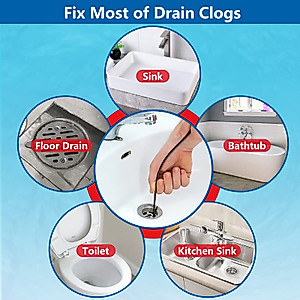 Drainsoon 30 Inch Long Sink Snake Drain Clog Remover, Upgraded Anti-Break Nylon Plumbing Snake Drain Auger Hair Catcher for Bathroom Shower Pipe, Bathtub Hair Clogs, Kitchen Drain Cleaning (5 Pack)