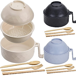 NDSWKR Set of 3 Ramen Cooker with Chopsticks, Instant Noodle Bowl with Handle, Rapid Ramen Cooker Bowl for Office College Dorm Room Instant Cooking Girls Boys, Dishwasher Safe and BPA-Free
