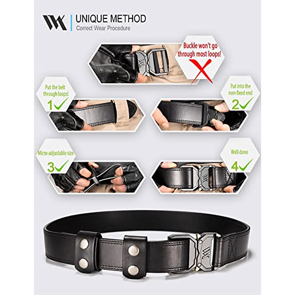 WOLFANT Leather Tactical Belt,100% Italian Solid Full Grain Leather Military Hiking Work Gun Belt with Quick Release Buckle…