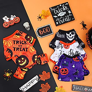 4 Pack Halloween Dog Pajamas Holiday Clothes Dog Costumes for Halloween Dog Apparel Jumpsuit Pumpkin Skull Ghost Witch Halloween Dog Costume for Puppy Dog Cat Halloween Cosplay (Small)