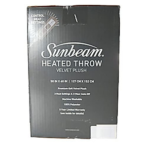 Sunbeam Premium-Soft Velvet Plush Electric Heated Throw Blanket, Machine Washable Dryer Safe, (Blue)