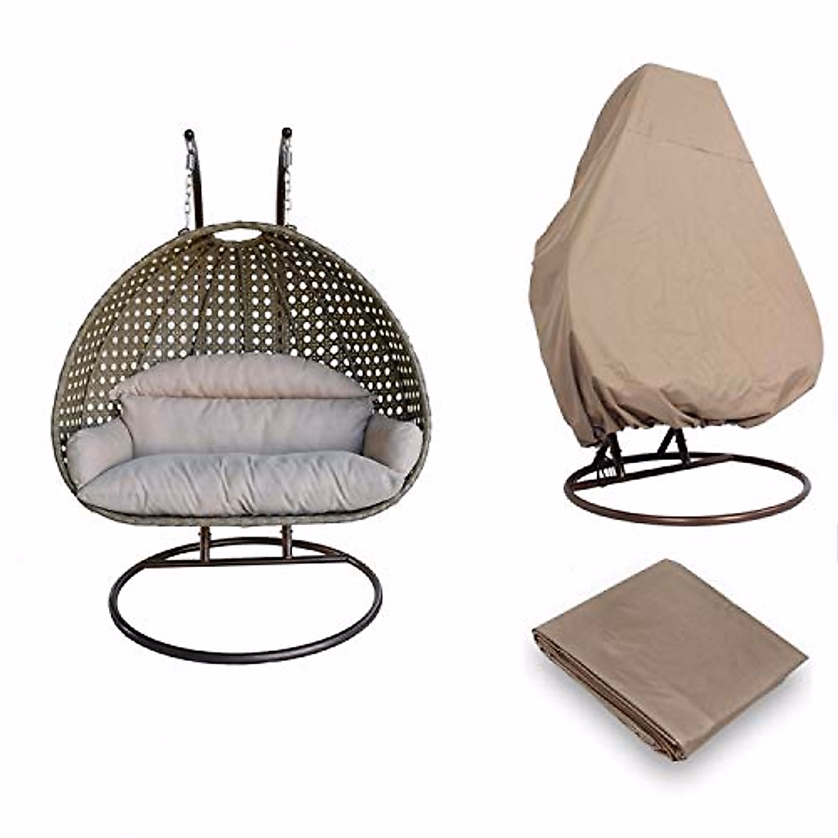 Island Gale® Luxury 2 Person Outdoor, Patio, Hanging Wicker Swing Chair ((2 Person) X-Large-Plus, Latte Rattan/Latte Cushion with Free Cover $128 Dollar Value)