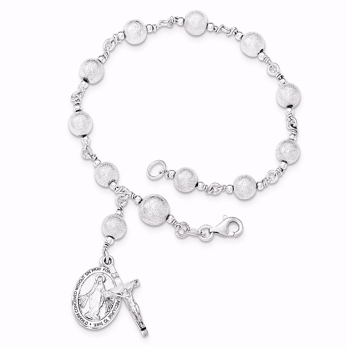 IceCarats 925 Sterling Silver Rosary Chain Charm Bracelet 7.75 inch