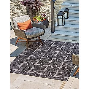 Unique Loom Outdoor Coastal Collection Area Rug - Ahoy (4' 1" x 6' 1" Rectangle, Charcoal/ Ivory)