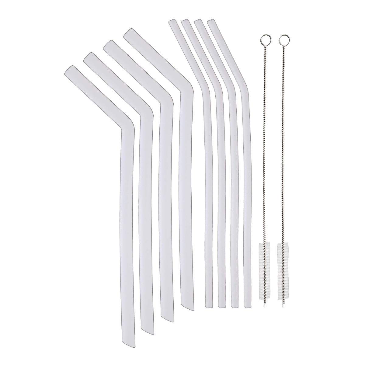 Traytastic! Clear Silicone Straws - 8 Pack, (4) Jumbo & (4) Standard Sized Drinking Straws + (2) Cleaning Brushes | Flexible Reusable Eco-Friendly