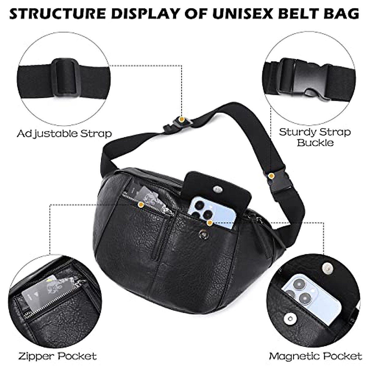 Eslcorri Everywhere Belt Bag for Women Men - Fashionable Crossbody Bags Vegan Leather Fanny Pack Unisex Chest Bum Waist Packs Casual Shoulder Sling Purse for Travel Camping Hiking Running