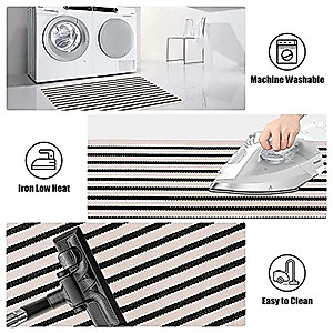 LEEVAN Black and White Striped Outdoor Area Rug 4x6 ft Patio Rugs Washable Woven Cotton Boho Living Room Rug Farmhouse Collection Large Floor Carpet for Courtyard/Bedroom