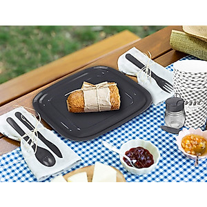 Tribello Camping Picnic Dishes Set with Case, (Set for 6) 32 Plastic Reusable Cutlery Set - BPA Free - Microwave / Dishwasher Safe