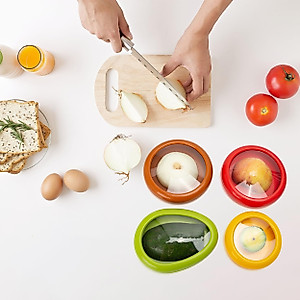 4 Pieces Set Avocado Saver, Onion Silicone Storage, Half Cut Fruit Containers - Reusable Kitchen Gadgets for Fridge - Food Huggers for Cheese, Vegetable, Tomato Holder, Lemon Fresh Stretch Pods Keeper
