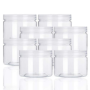 Rocutus 12oz Clear Plastic Storage Jars Containers,8 Pack Refillable Wide-Mouth Plastic Slime Storage Containers for Beauty Products,Kitchen & Household Storage - BPA Free (12 OZ)