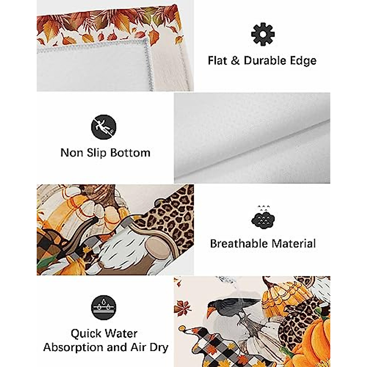 Outdoor Patio Rugs Fall Maple Leaves Gnome Outdoor Area Rug Harvest Pumpkin Sunflower Non-Slip Backyard/Camping RV Rug/Deck/Porch Rug Front Door Floor Mat Carpet,4x6ft,