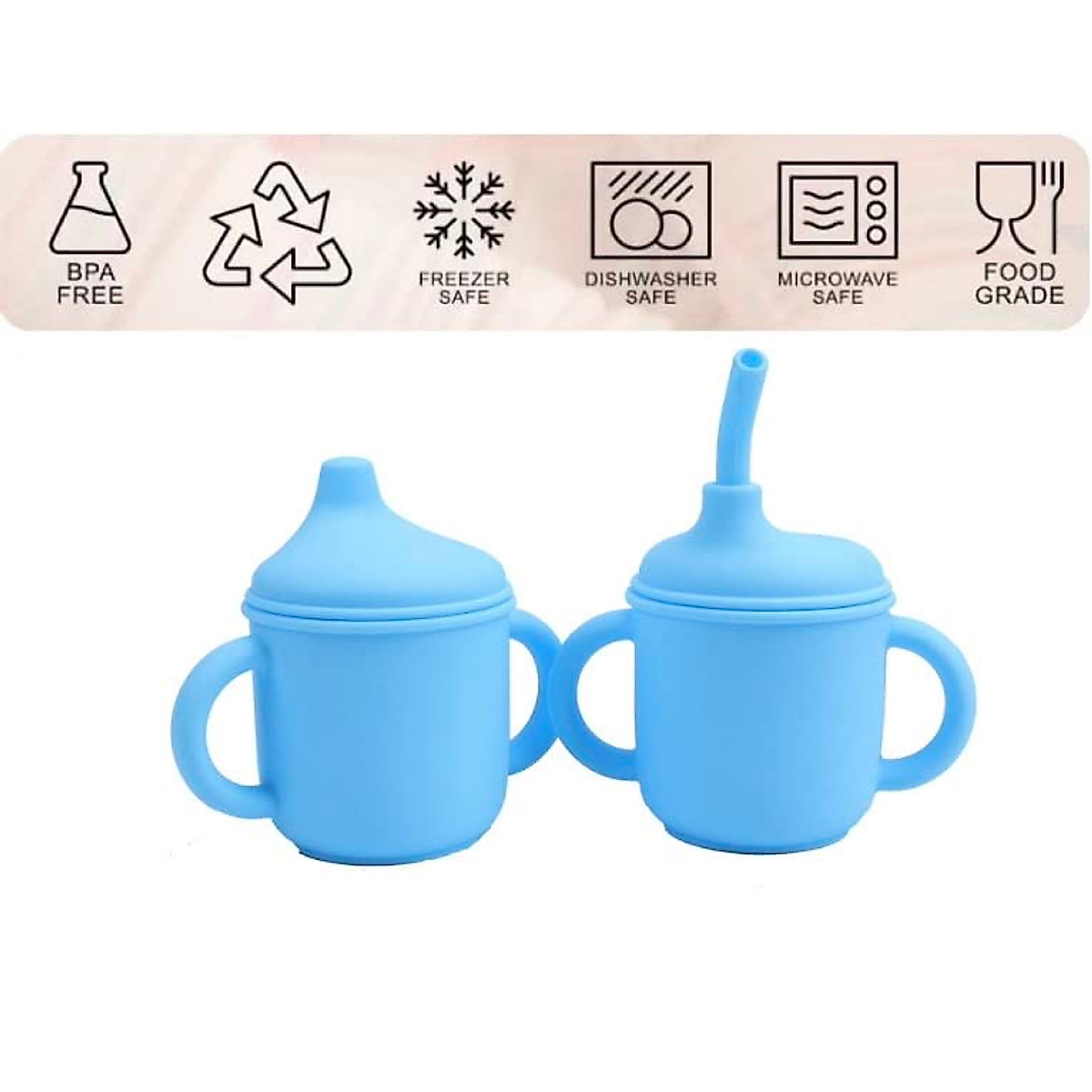 Baby cup with two lids, straw and sippy cup, Silicone baby cup-sippy cup-baby sippy cup- training cup- un breakable cup -cup with two handles- straw cup with handles