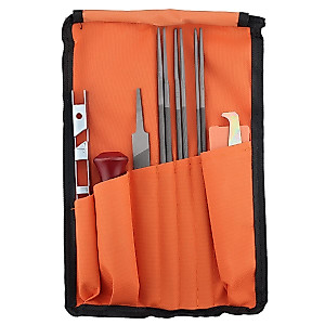 HeyCarb Chainsaw Sharpener File Kit Contains 5/32, 3/16, 7/32, 11/64, 9/64, 13/64 Inch Files, Wood Handle, Depth Gauge,Flat File, Quick Check Gauge,Cleaner,Pouch - for Sharpening and Filing Chainsaws