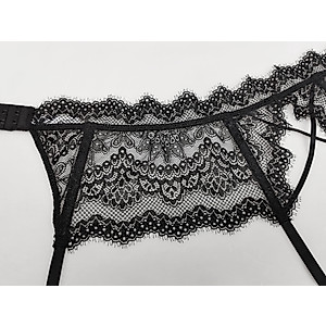 TVRtyle Black Women's Lace Eyelash Metal Clips Sexy Garter Belts for Stockings S515 (Black, Medium)