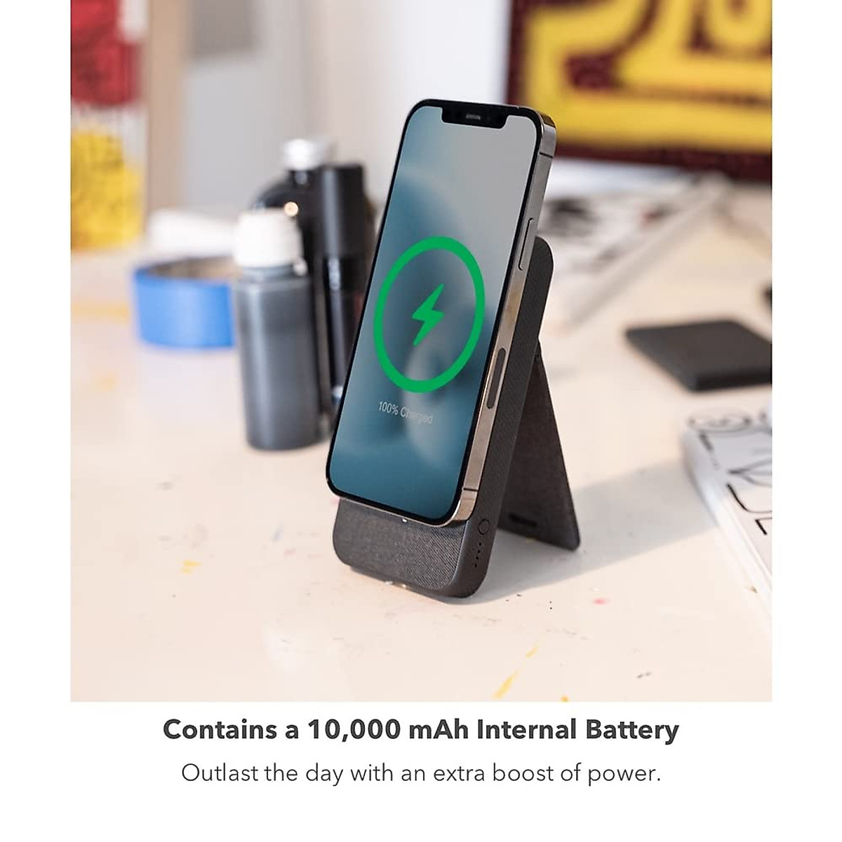 mophie Snap+ Powerstation Wireless Stand - Black - Compatible with MagSafe Enabled iPhones or Any Qi-Enabled Smartphones, Including Apple, Samsung, or Google Phones