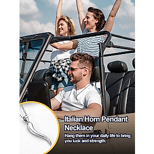 U7 Italian Horn Pendant for Car Sterling Silver Lucky Pepper Pendant Cornicelli Necklace 18 Inch