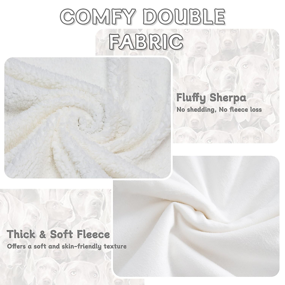 BlessLiving Fuzzy Dog Blanket for Kids Adults Puppy Lovey Fleece Blanket Reversible Animal Pattern Sherpa Throw (Weimaraner, 108x 90 Inches)