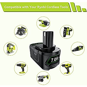 【Upgraded 7000mAh】 2Pack Replacement for Ryobi 18V Battery Lithium ONE+ P108 P102 P103 P104 P105 P107 P109 P122 Cordless Power Tools Battery with LED Indicator