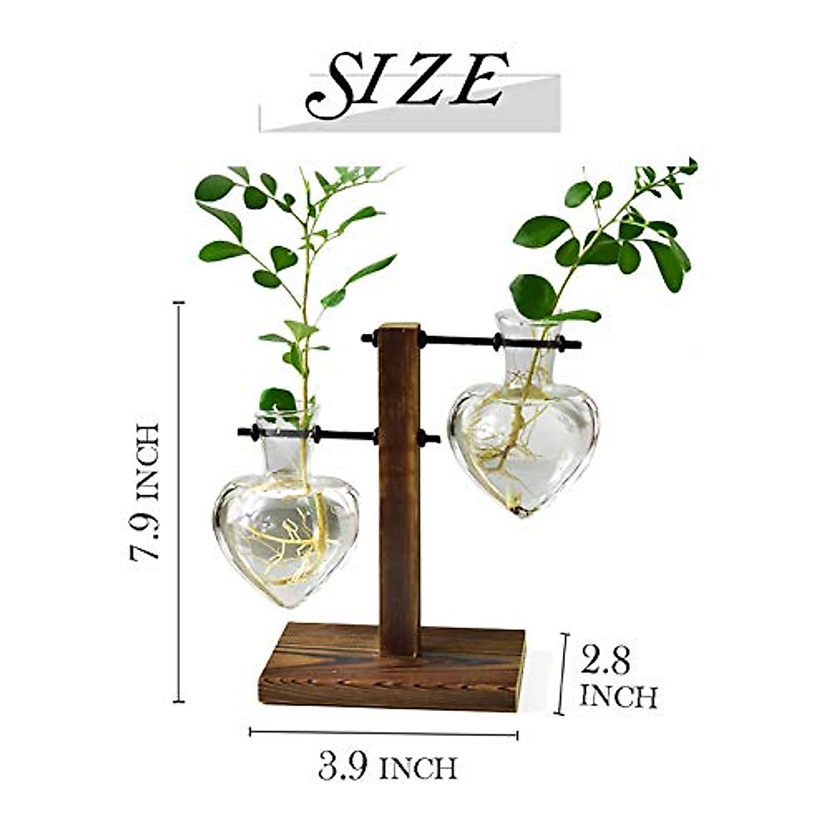 XXXFLOWER Plant Terrarium Wooden Stand, Hydroponic Planter Bulb Glass Metal Swivel Holder Retro Air Plants Water Plants for Home Office Decoration, Plant Lover Gifts - 2 Love Bulb Vase