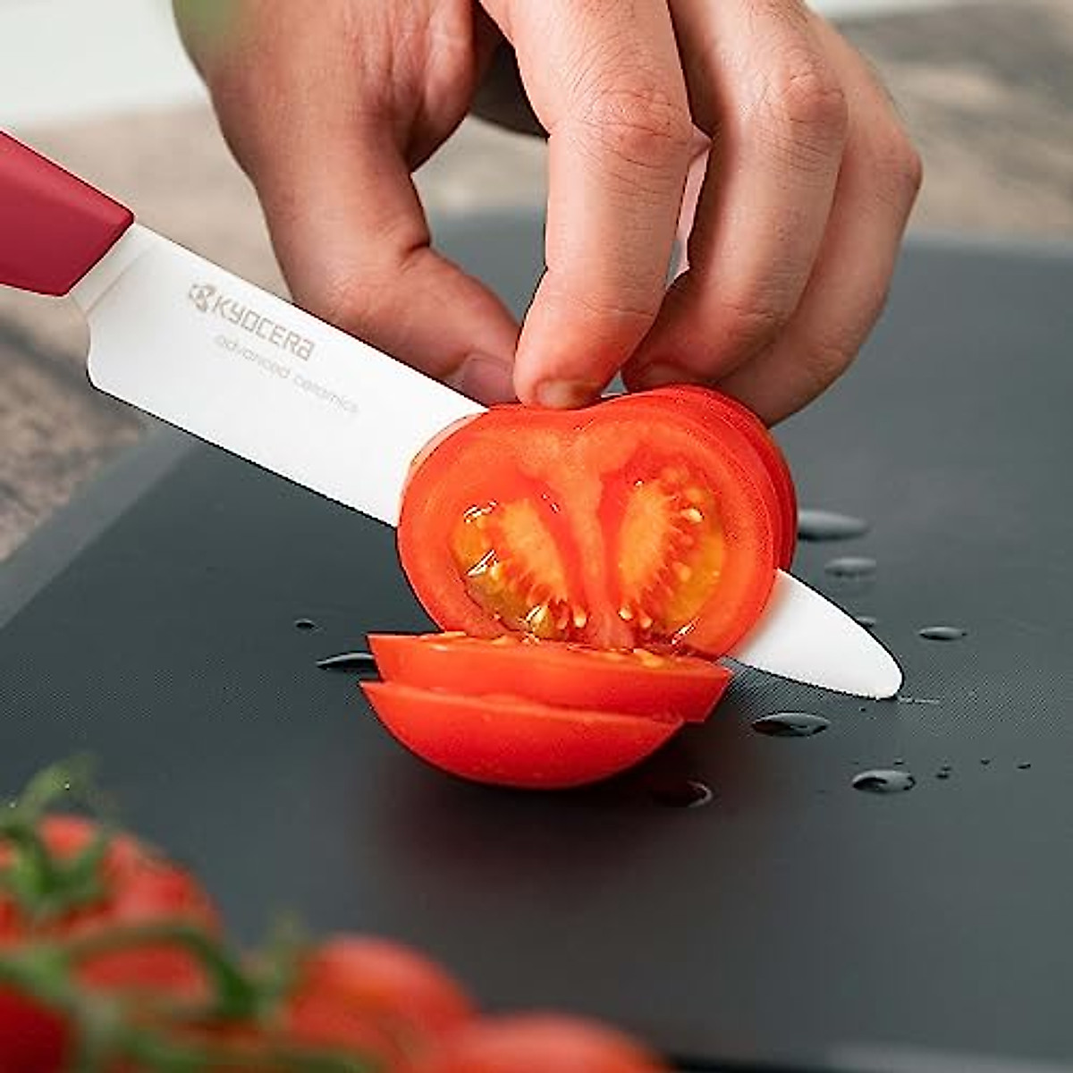 Kyocera 3-Piece Ceramic Knife Set: Includes 6-inch Chef's Knife, 5-inch Micro Serrated Knife, and 3-inch Paring Knife - Red Handles with White Blades