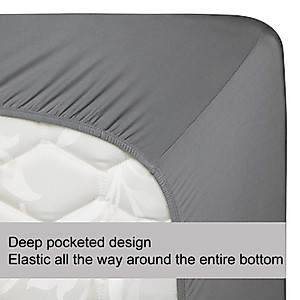Full Size Fitted Sheet Only - 4-Way Stretch Knit, Snug Fit, Wrinkle Free & Stay in Place, No More Slipping Off for Mattress, Soft & Comfortable - Light Gray, Full
