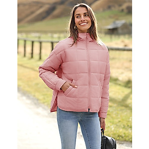 AMEBELLE Women’s Quilted Oversized Puffer Jacket Lightweight Zip Up Winter Warm Coat Outerwear with Pockets(2612-Pink-XL)