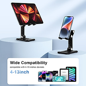 Android Cell Phone Stand Mount for Desk, iPAD Adjustable Height & Angle Phone Holder,Foldable Phone Stand for Recording Compatible iPhone 15 Pro Max Samsung Galaxy Z Flip 5 A14 5G A54 A13 S23