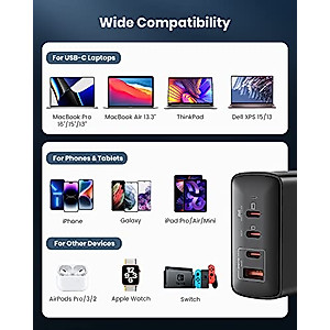 GEEKERA 100W USB C Charger - 4 Port Fast GaN III USB Charging Station 3 USB-C + USB-A, Multiport PD PPS Wall Charger Block for MacBook Pro/Air, ThinkPad, Dell XPS, Steam Deck, iPad Pro, iPhone, Galaxy