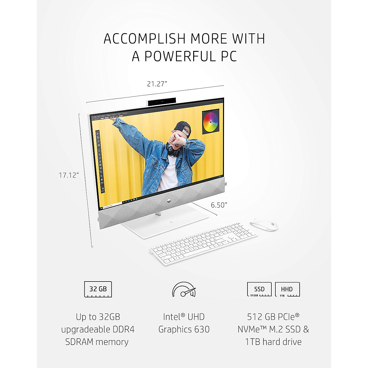 HP 24 Pavilion All-in-One PC, 10th Gen Intel i7-10700T Processor, 16 GB RAM, Dual Storage 512 SSD and 1TB HDD, Full HD IPS inch Touchscreen, Windows 10 Home, Keyboard Mouse (24-k0080, 2020)