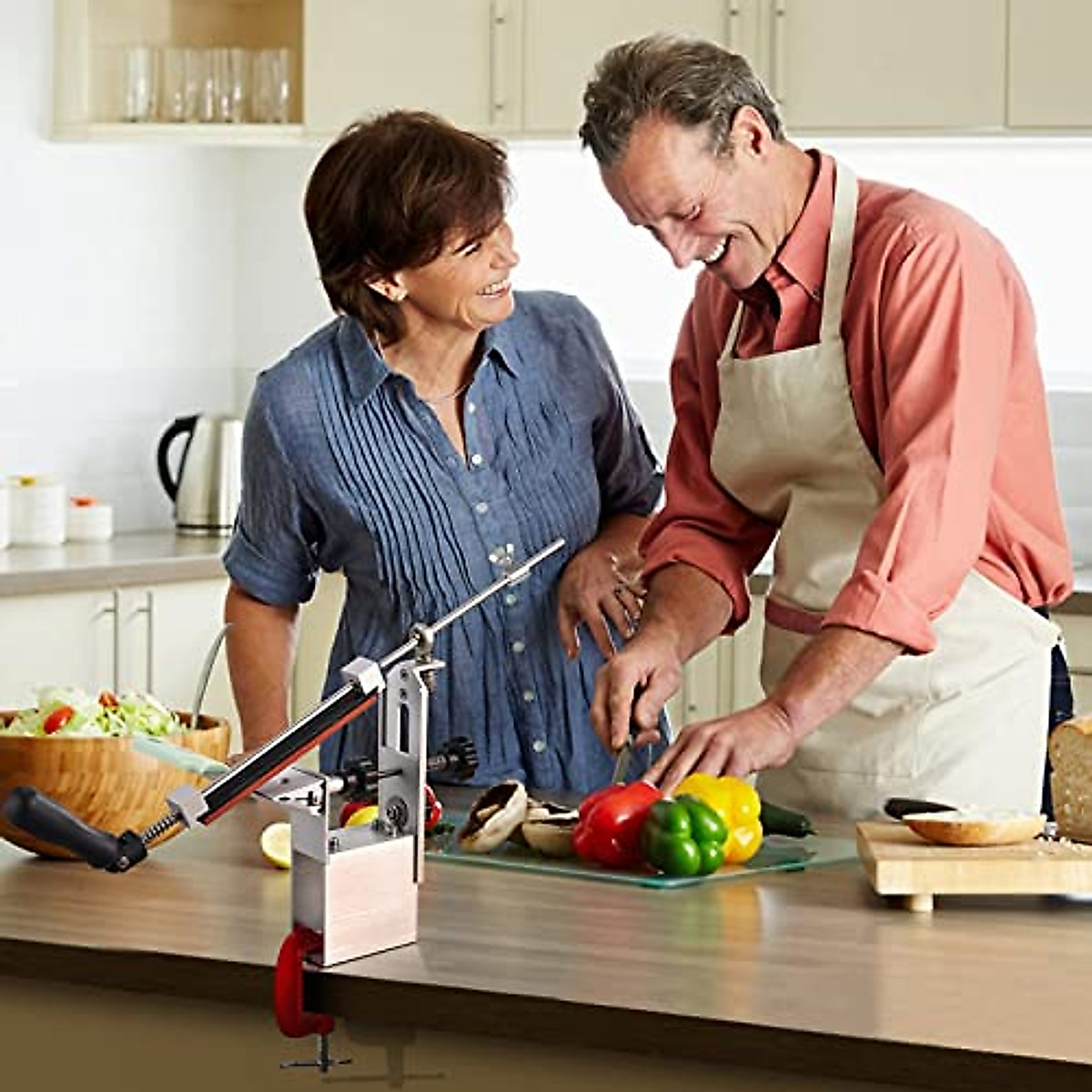 NEGOVORI Knife Sharpener,Professional Stainless Fixed Angle Sharpener,With 6 Plastic Base Whetstones, 360° Flip Rotation Fixed Angle Kitchen Chef Knife Sharpener Knife Sharpening Kit