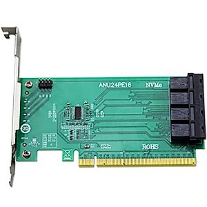 Davitu Remote Controls - ANU24PE16 Nvme PCIe X16 U.2 SSD 4 port riser Card SFF8643 to SFF8639 for NVMe SSD with 2 cable (ssd not include)