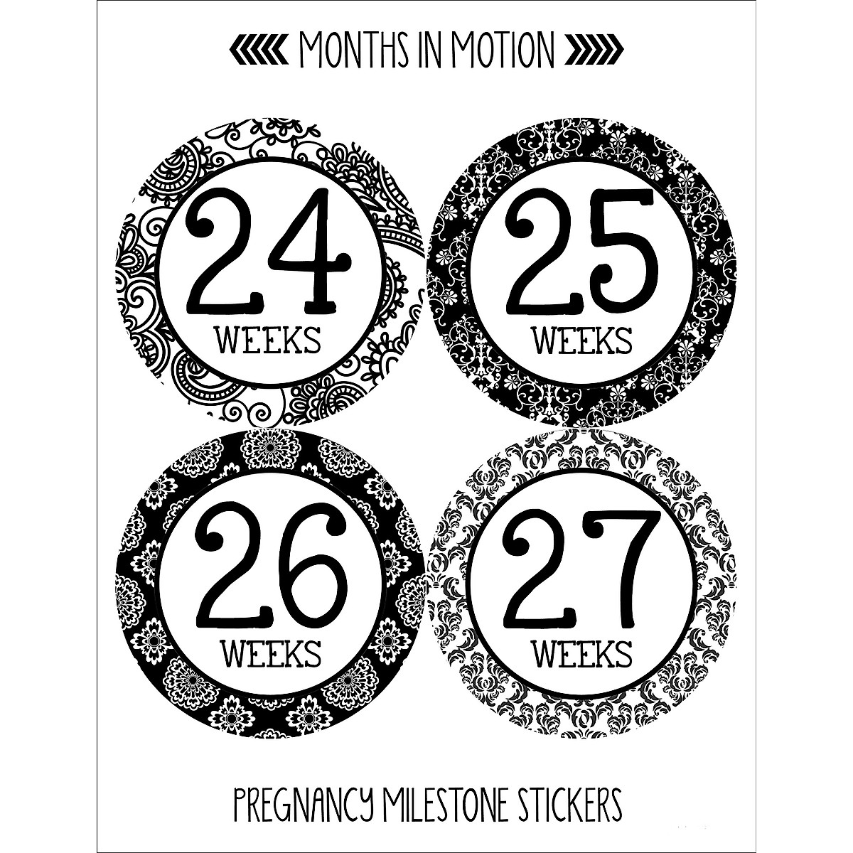 Months In Motion Pregnancy Weekly Belly Growth Stickers - Week to Week Pregnant Expecting Photo Prop - Maternity Keepsake - Baby Bump - Large Set of 36 Weekly Photo Sticker