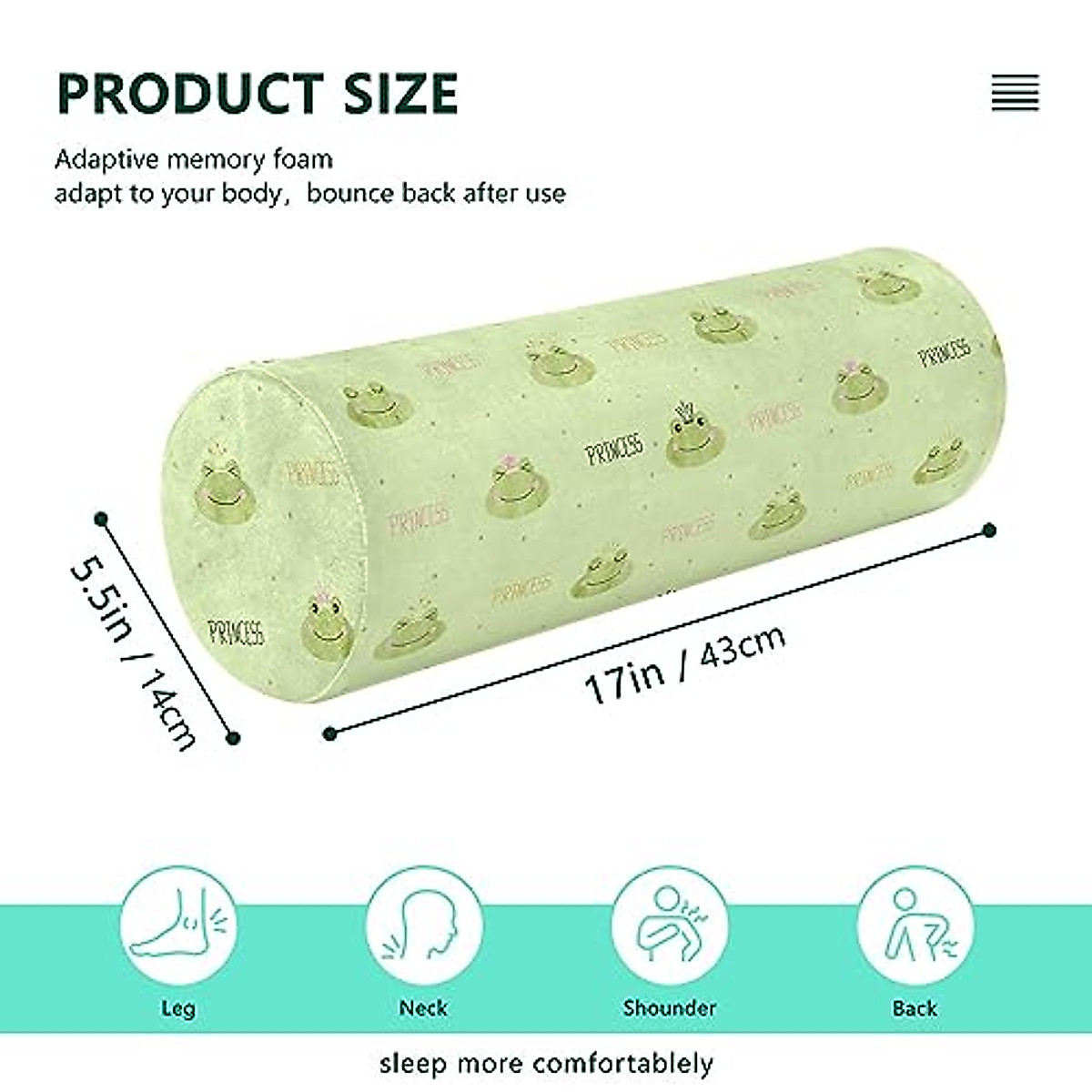 Vnurnrn Princess Frogs Neck Support Pillow Round Neck Roll Bolster Cylinder Pillow Cervical Pillows Shoulder Pillow for Leg Knee Back Head Support for Camp Work Women Men Traveling