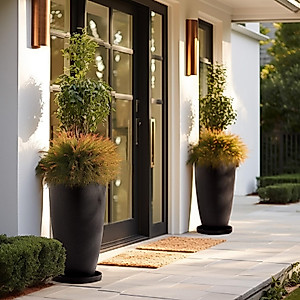 LA JOLIE MUSE 20inch Tall Planters Set of 2,Black Indoor/Outdoor Planters with Trays,Tree Plant Pots for Front Door,Patio and Deck