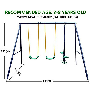 MIIUDGIG Metal Swing Set 3 in 1 for Front Courtyard Outdoor Toys for Kids Ages 3+, Outside Playground Backyard Swingset