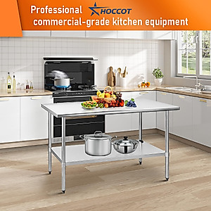 HOCCOT Stainless Steel Table for Prep & Work 24" X 60" inches with Adjustable Shelf, Commercial Workstations, Utility Table in Kitchen Garage Laundry Room Outdoor BBQ