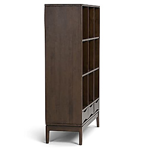SIMPLIHOME Harper SOLID HARDWOOD 42 Inch Mid Century Modern Cube Storage Bookcase with Drawers in Walnut Brown, For the Living Room, Study Room and Office